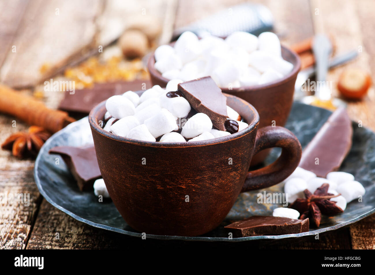 hot chocolate in cup and on a table Stock Photo - Alamy