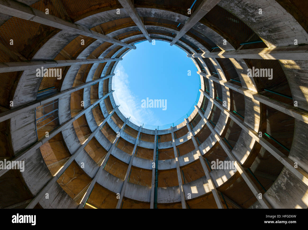 A view through a circular multi storey car park ramp Stock Photo - Alamy