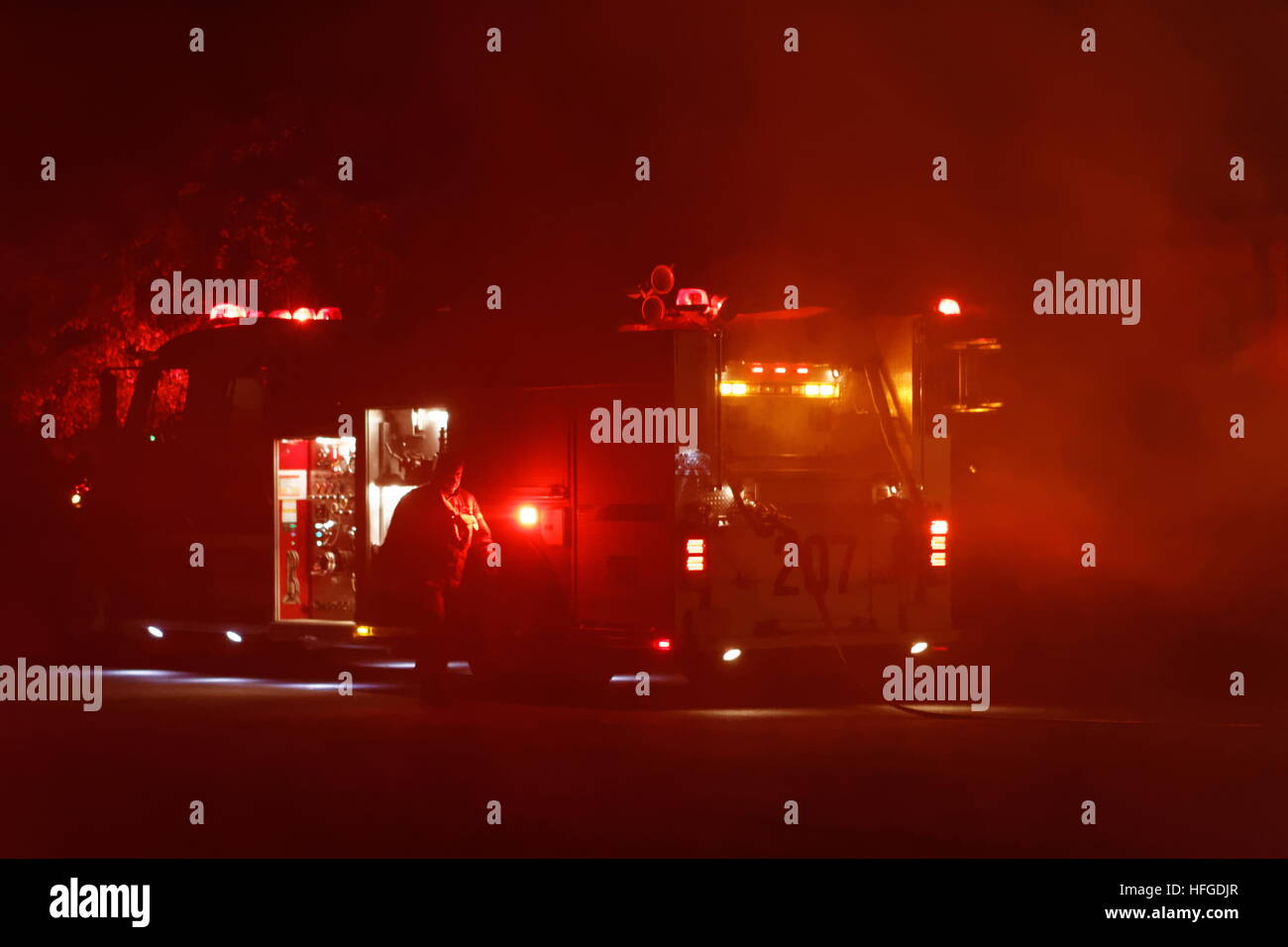 Fire truck at night Stock Photo - Alamy