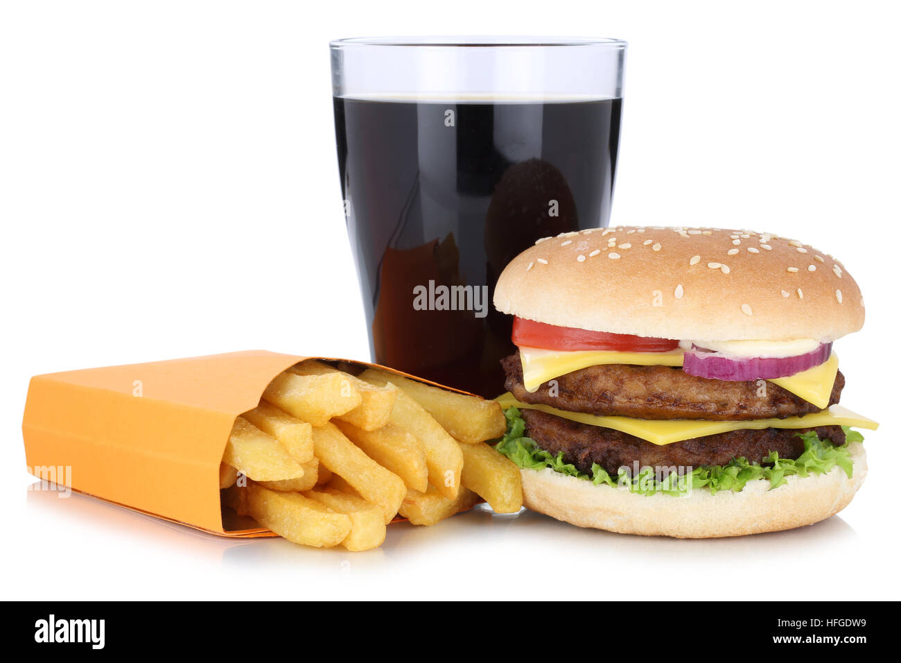 Double cheeseburger hamburger and french fries menu meal combo cola ...