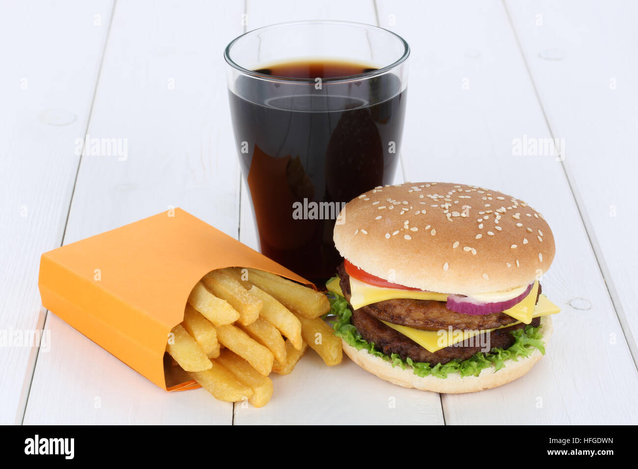 Double cheeseburger hamburger and fries menu meal combo cola drink ...
