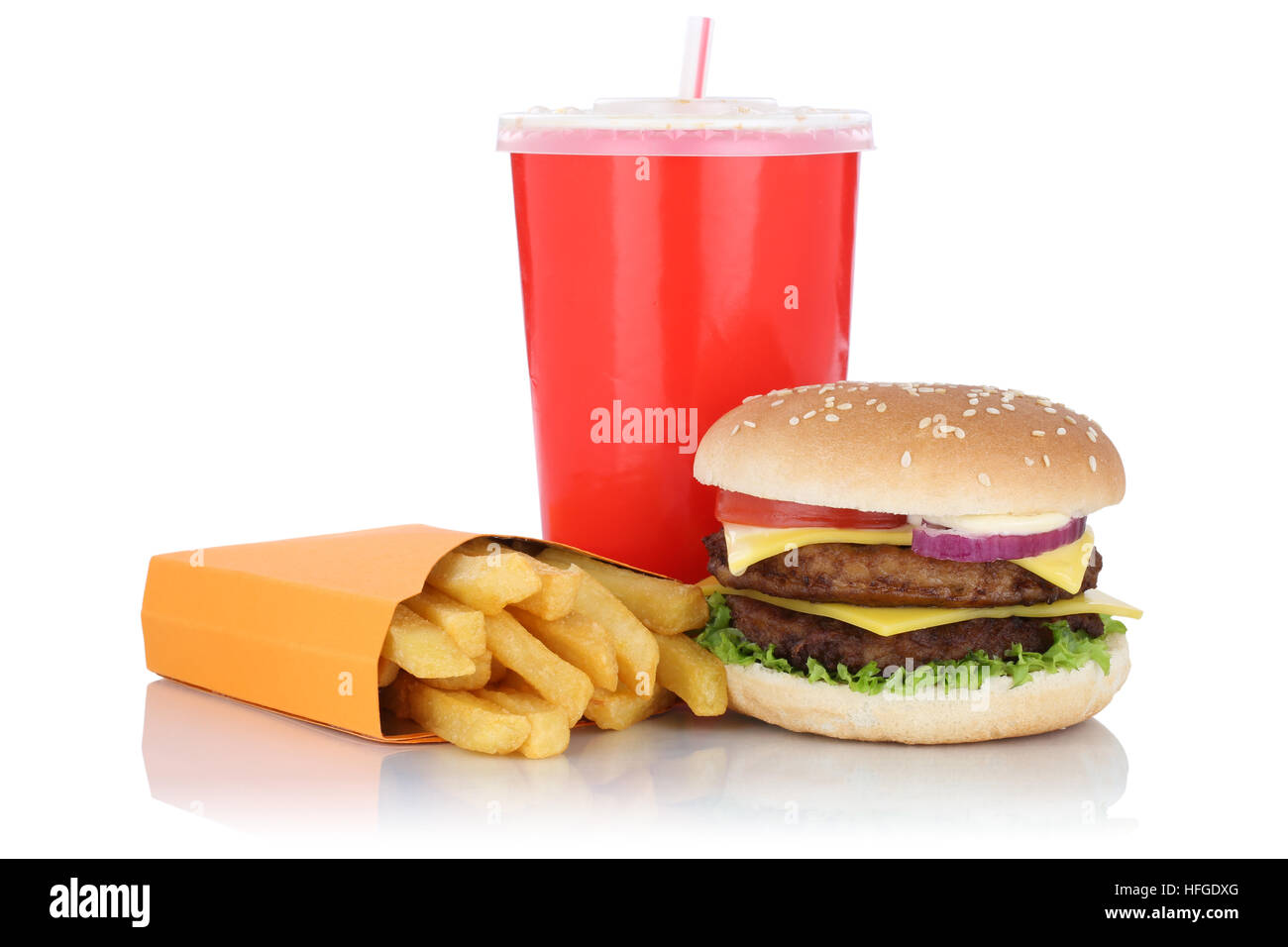 Double cheeseburger hamburger and fries menu meal combo fast food drink ...
