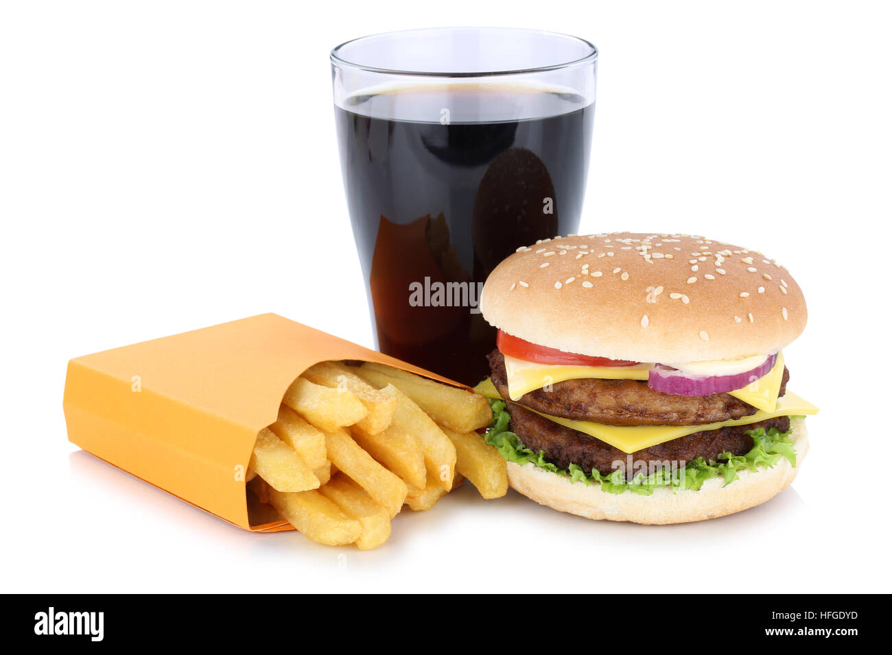 Double cheeseburger hamburger and french fries menu meal combo cola ...