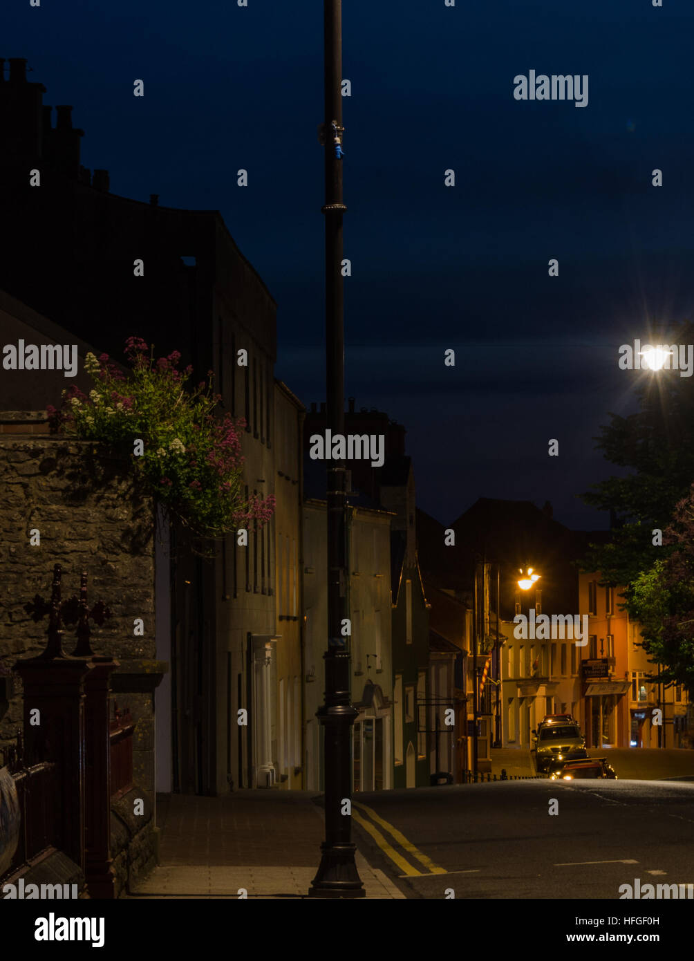 A night street scene in Pembroke, Wales Stock Photo - Alamy
