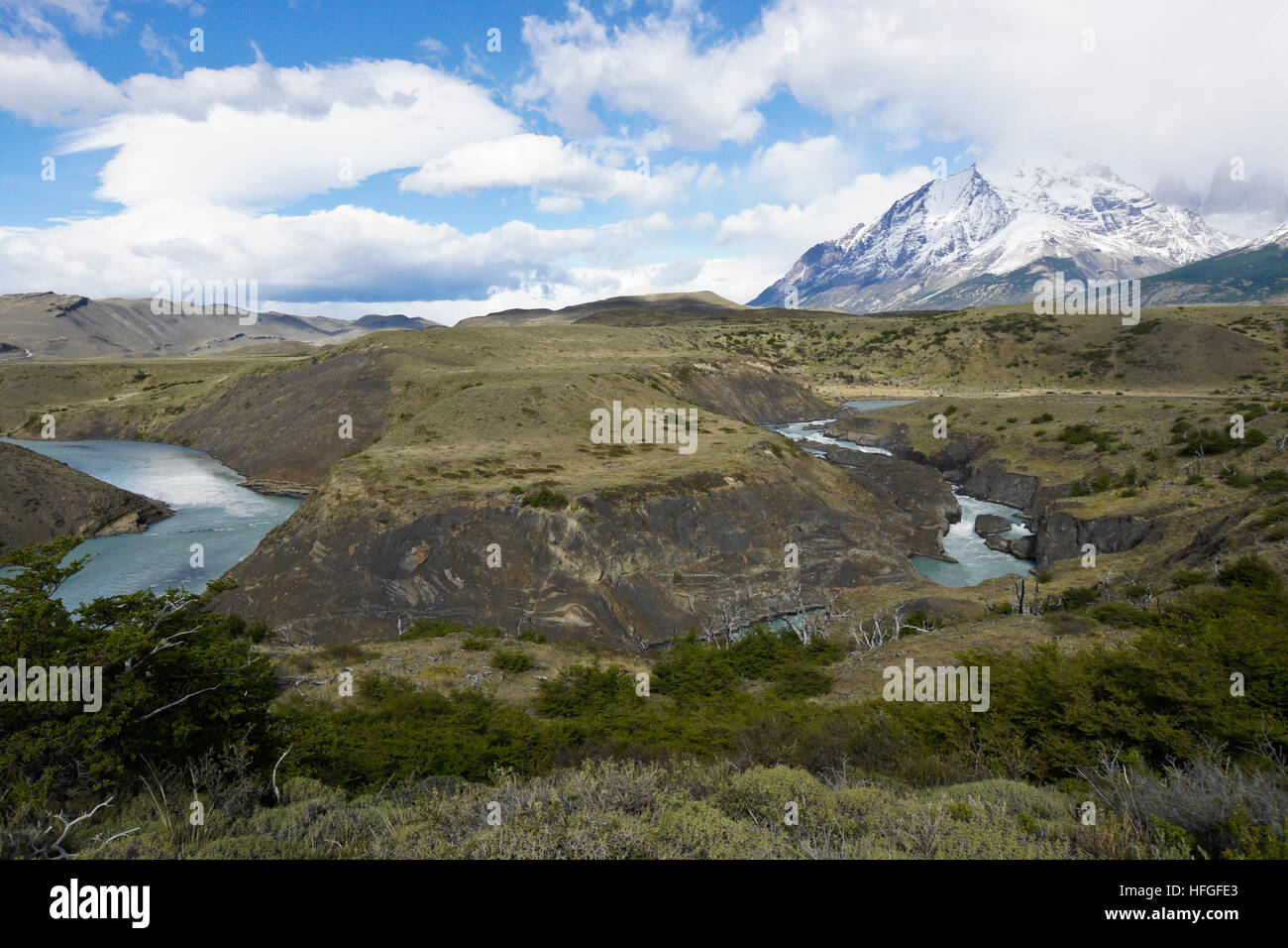 Paine River & Paine Massif, Torres del Paine NP, Patagonia, Chile Stock ...