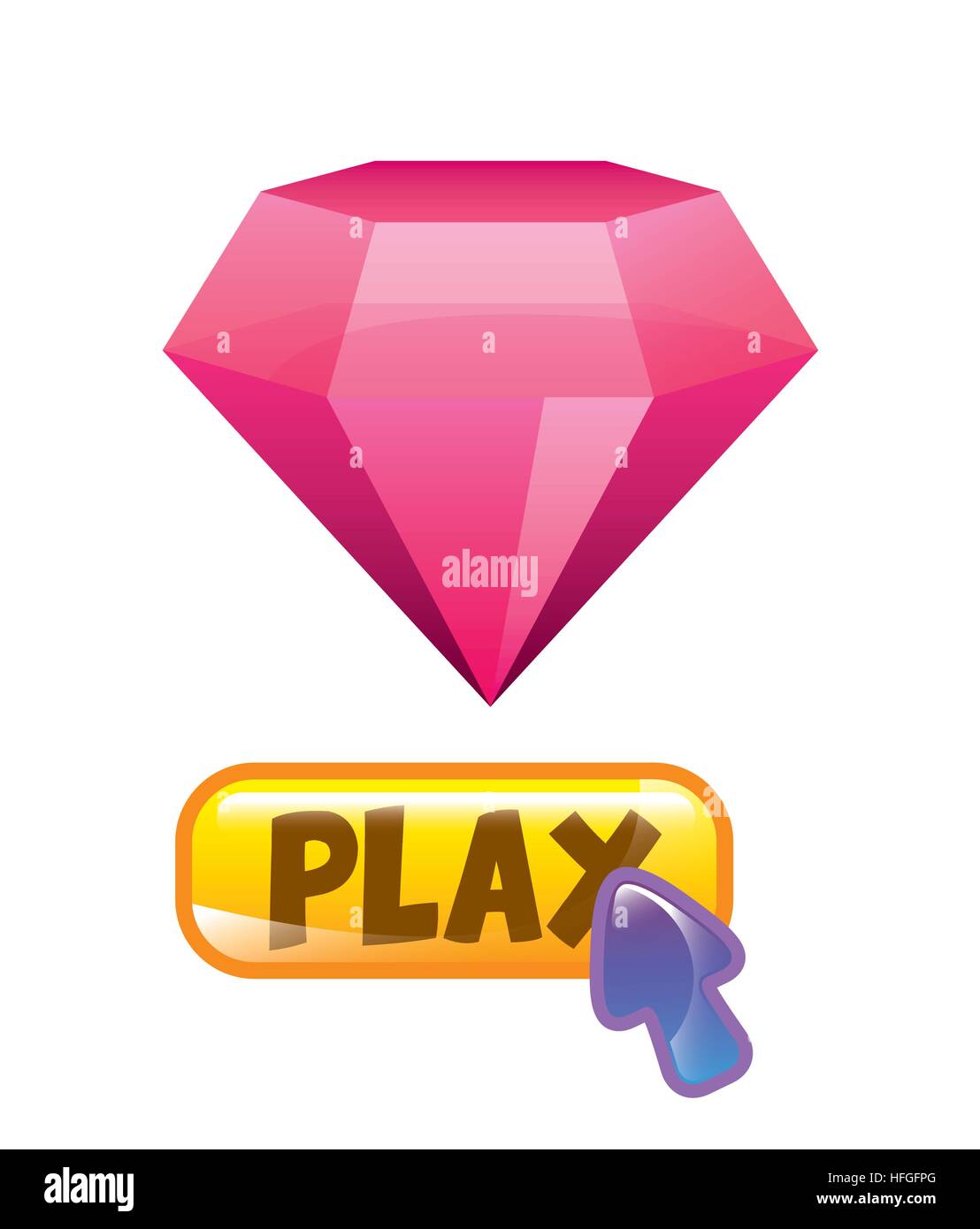 pink diamond and play button over white background. colorful design ...
