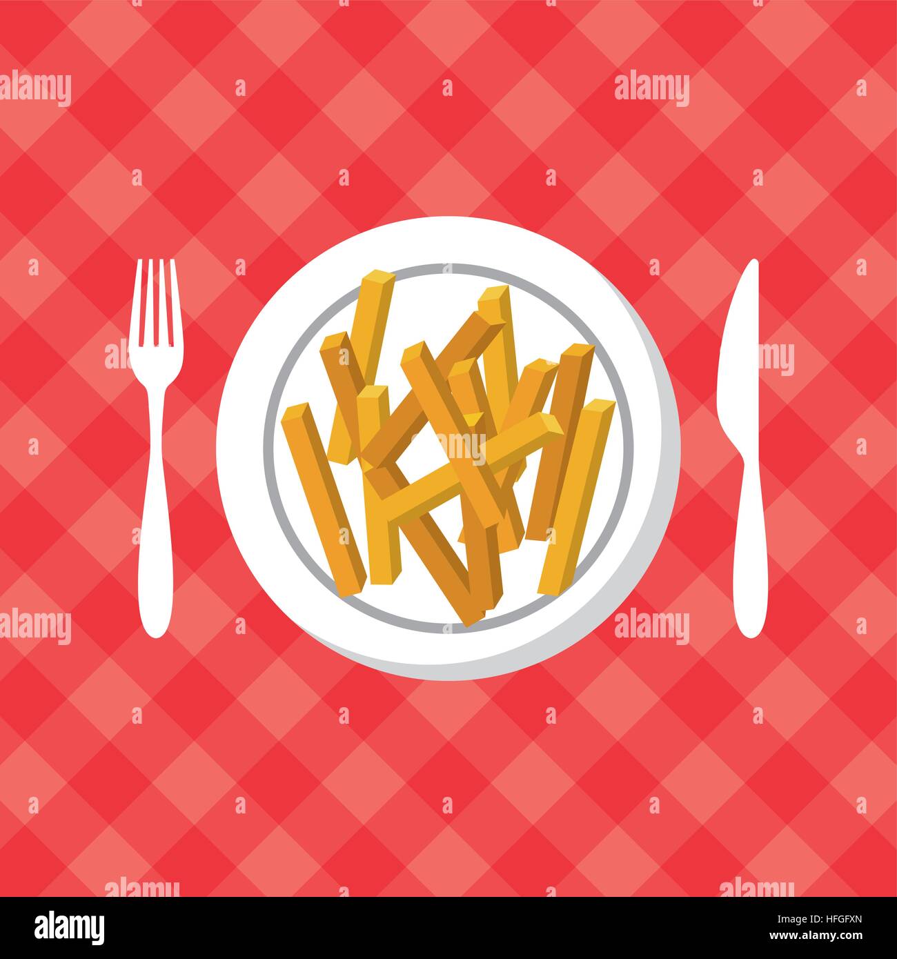plate with french fries over red background. colorful design. vector ...