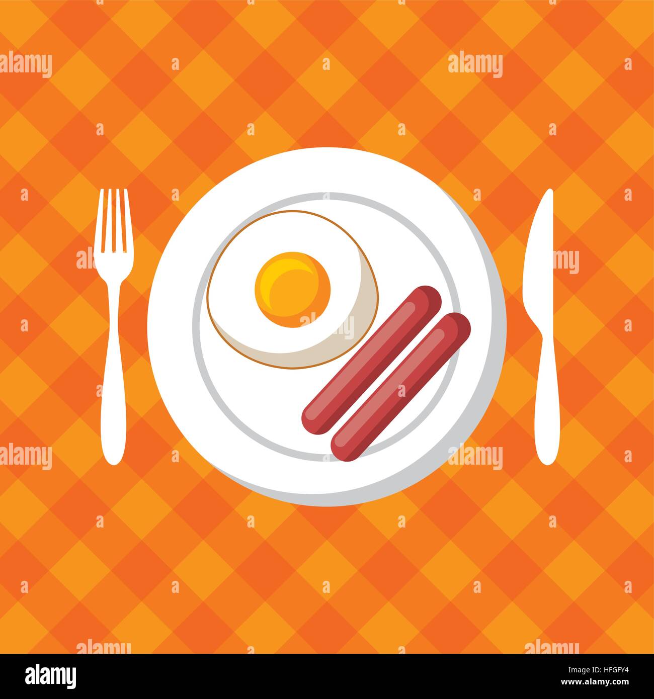 palte with egg and sausages over orange background. colorful design ...
