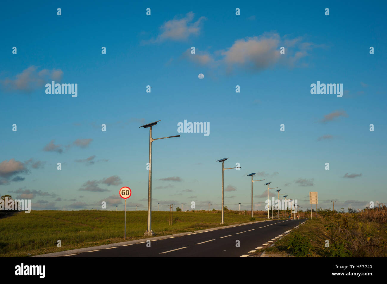 Solar powered post lights near the La Combuse Public Beach, Mauritius ...
