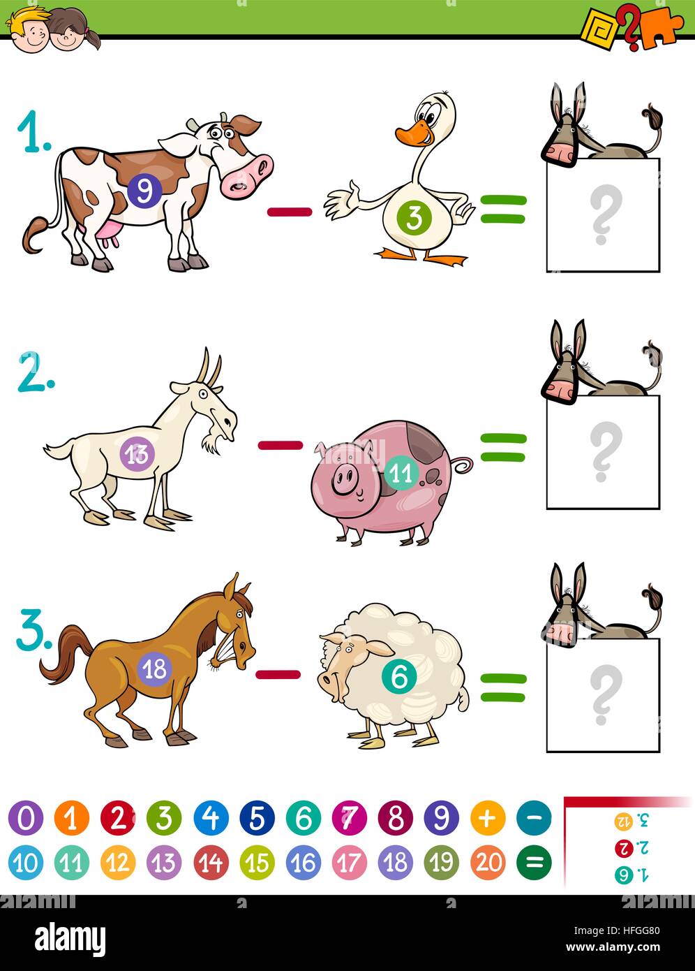 Cartoon Illustration of Educational Mathematical Subtraction Activity ...