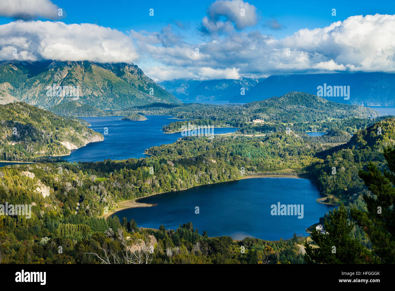 Aerial view of the patagonian Lake district of San Carlos de Bariloche ...
