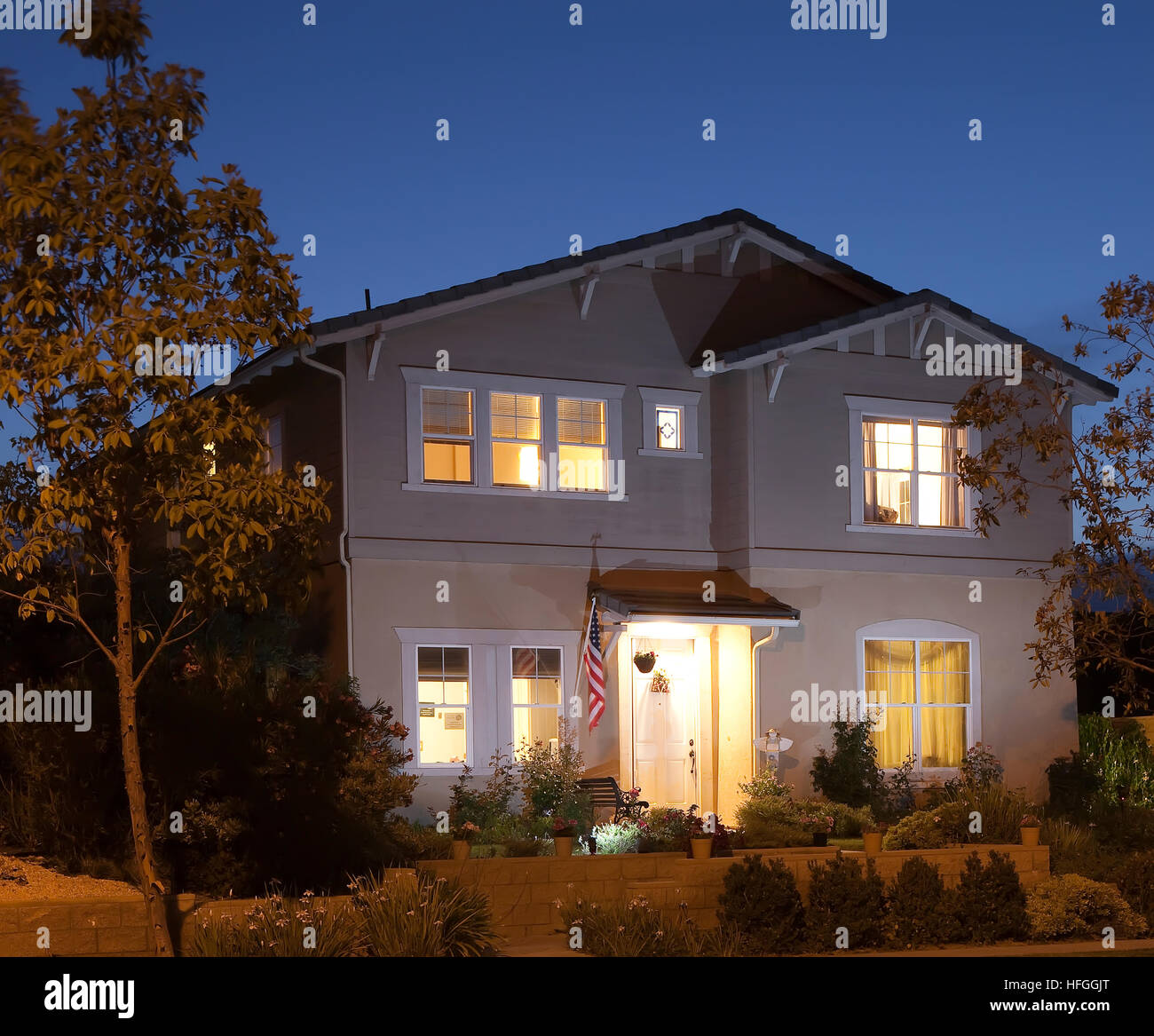Suburban House At Night