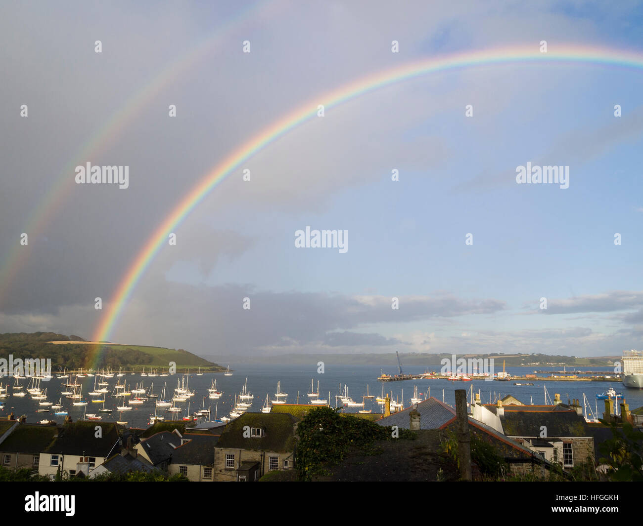 double rainbow over Falmouth harbour UK Stock Photo - Alamy