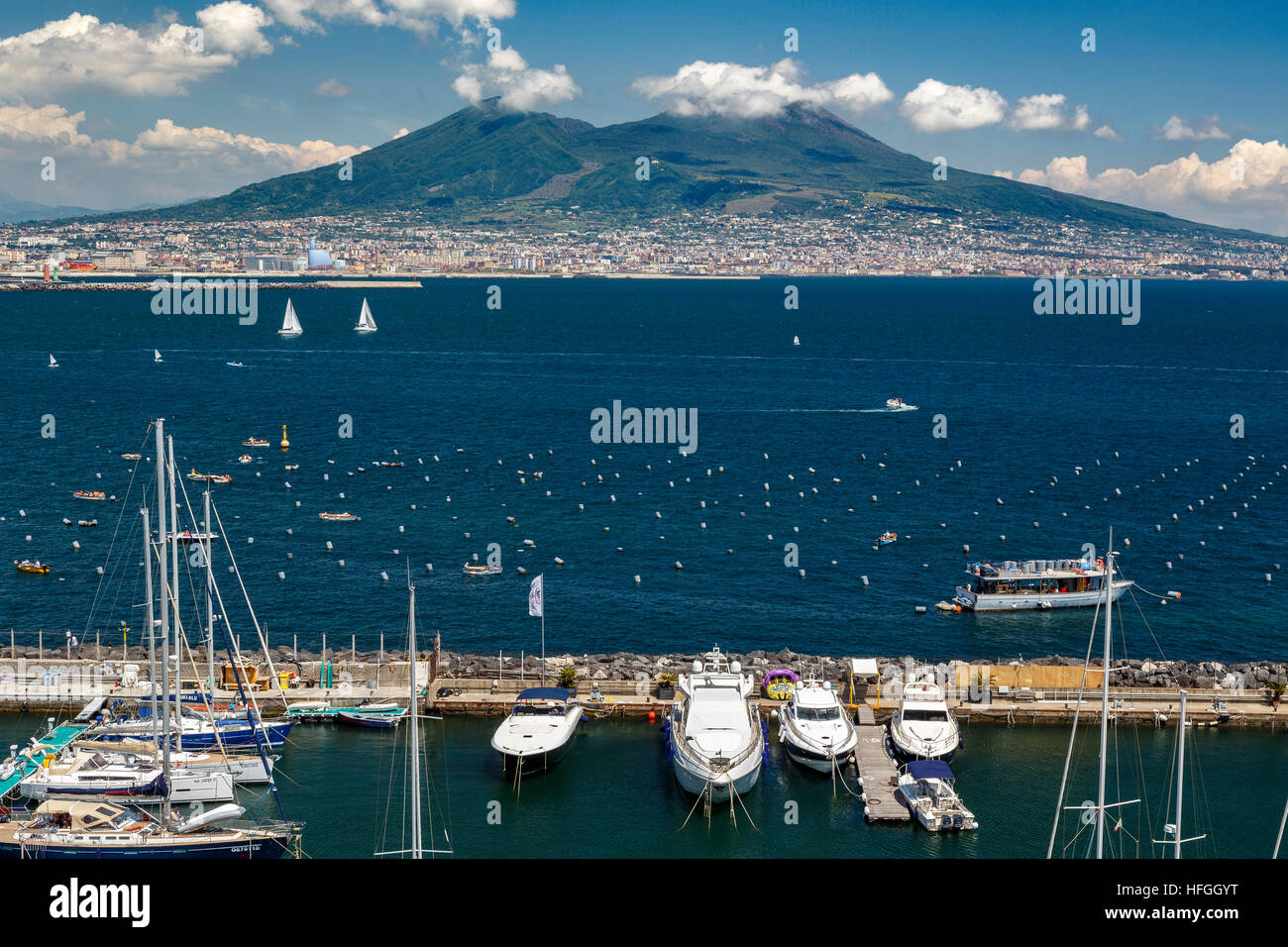 View across the Bay of Naples towards Mount Vesuvius from the Castel ...