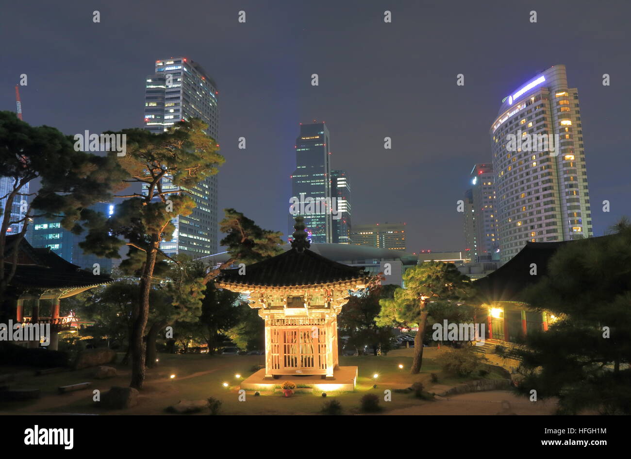 Bongeun temple and night cityscape in Gangnam Seoul South Korea Stock ...