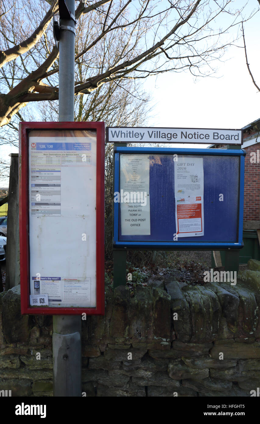 Notice board and bus timetable, Whitley. Dewsbury,West yorkshire Stock ...