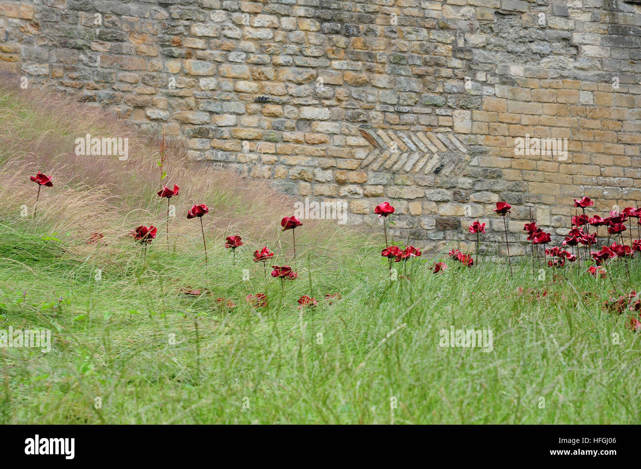 Part of the Poppy Wave at Lincoln Castle. Artist Paul Cummins. Designer ...