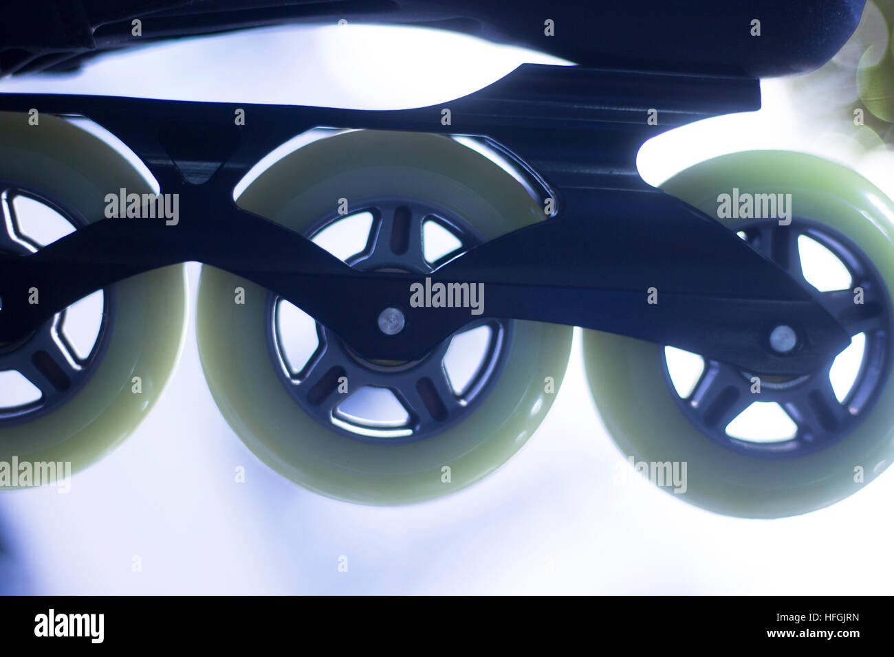 Freestyle inline skates boots and wheels in retail store shop window ...