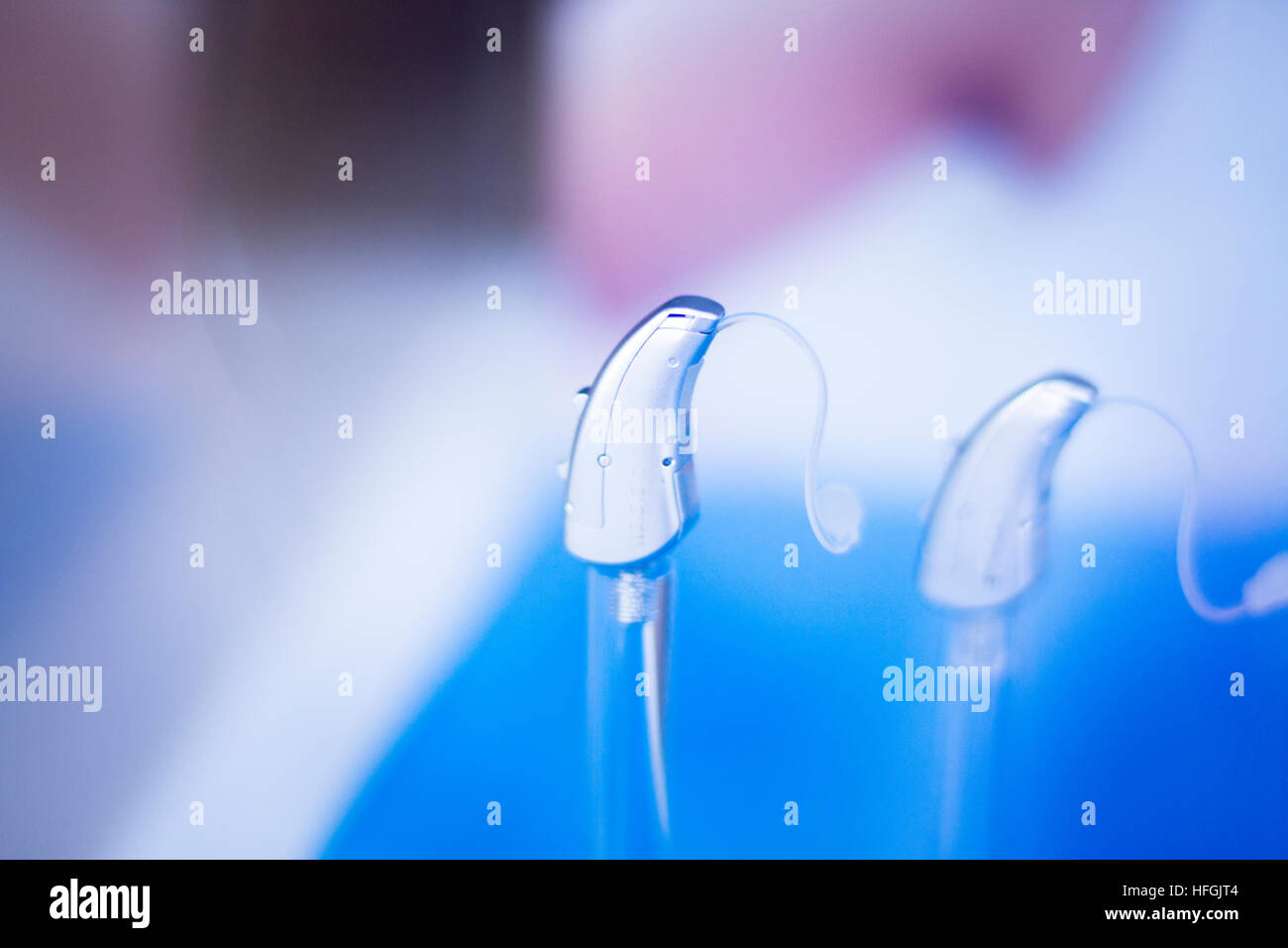 Modern high technology digital hearing aids in retail store shop window ...