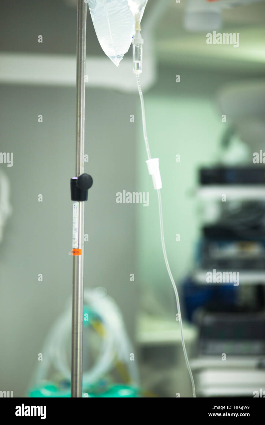 Hospital surgery medical drip in emergency room operating theater in ...