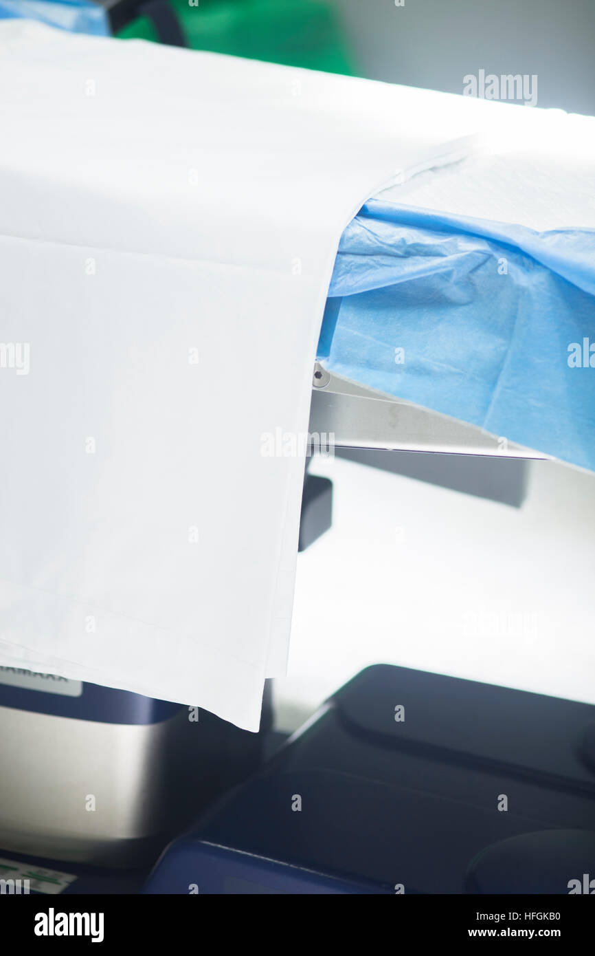Hospital surgery bed in operating theater emergency room prepared for ...