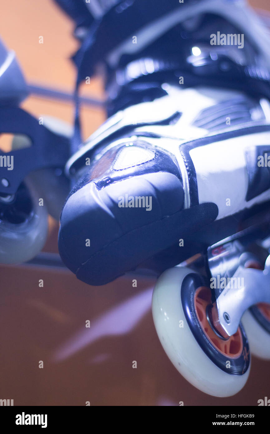 Freestyle inline skates boots and wheels in retail store shop window ...