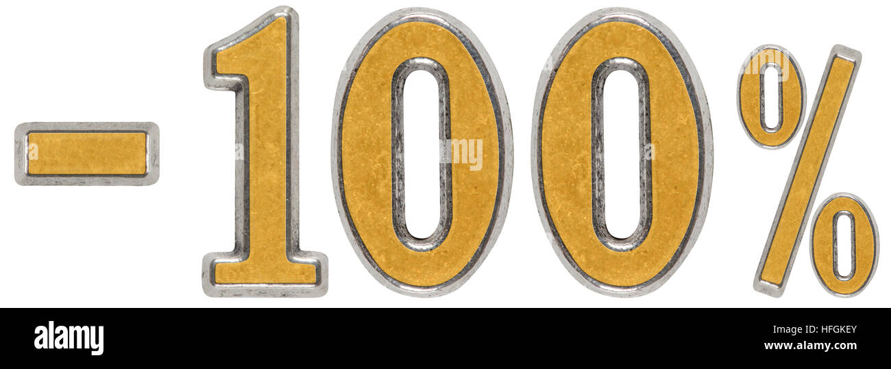 Percent off. Discount. Minus 100, one hundred, percent. Metal numeral ...