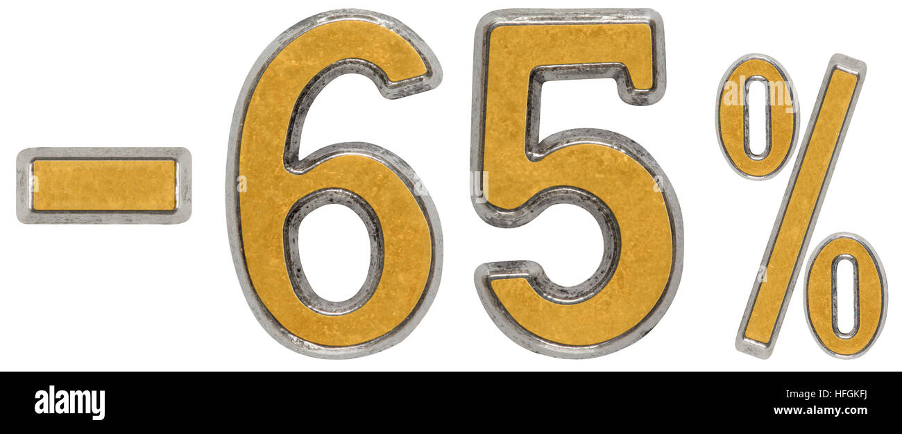 Percent off. Discount. Minus 65, sixty five, percent. Metal numeral ...