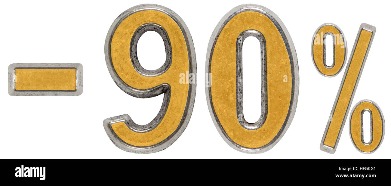 Percent off. Discount. Minus 90, ninety, percent. Metal numeral ...