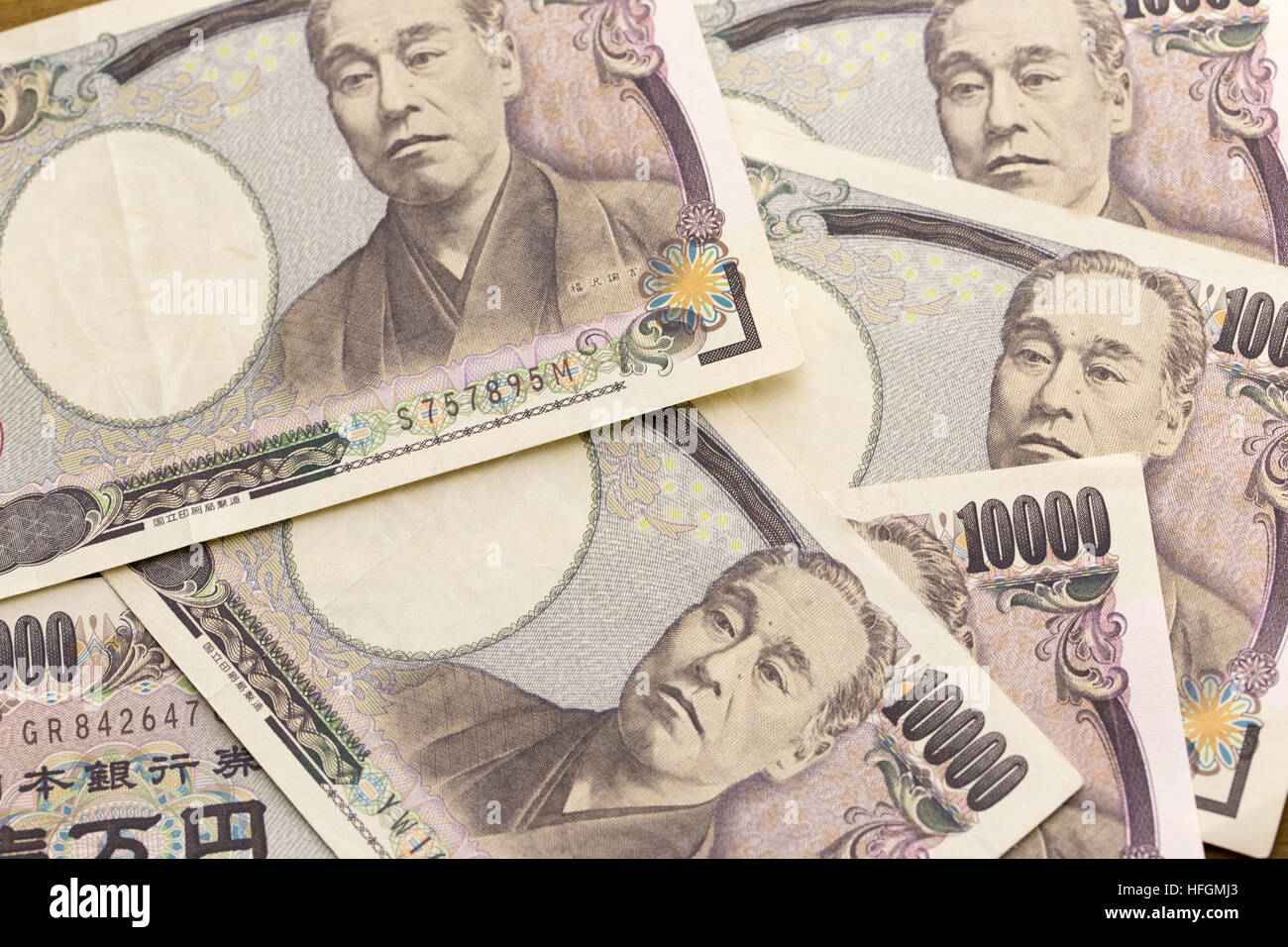 Macro of Ten thousands japanese yen bills. Japanese bank notes Stock ...