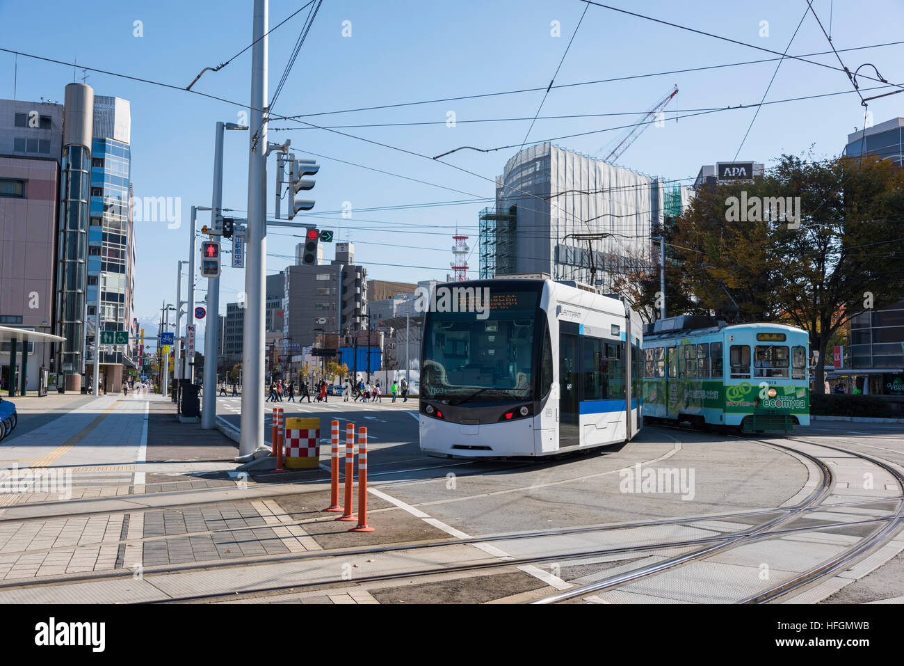 Tram, near Toyama Station, Toyama City, Toyama Prefecture, Japan Stock ...