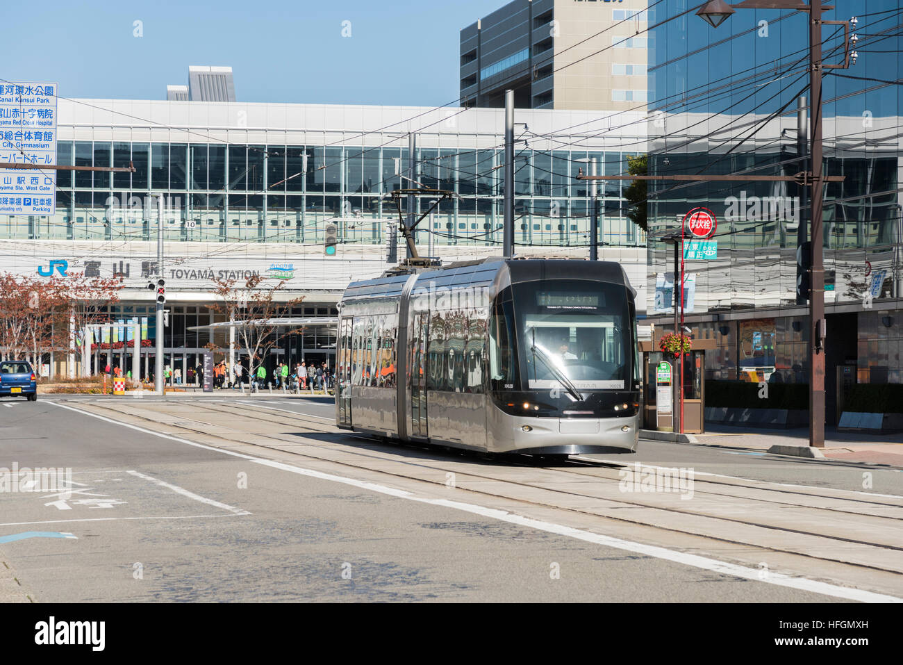 Tram, near Toyama Station, Toyama City, Toyama Prefecture, Japan Stock ...