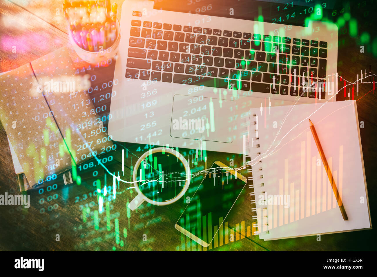Stock market indicator and financial data view from LED. Double ...