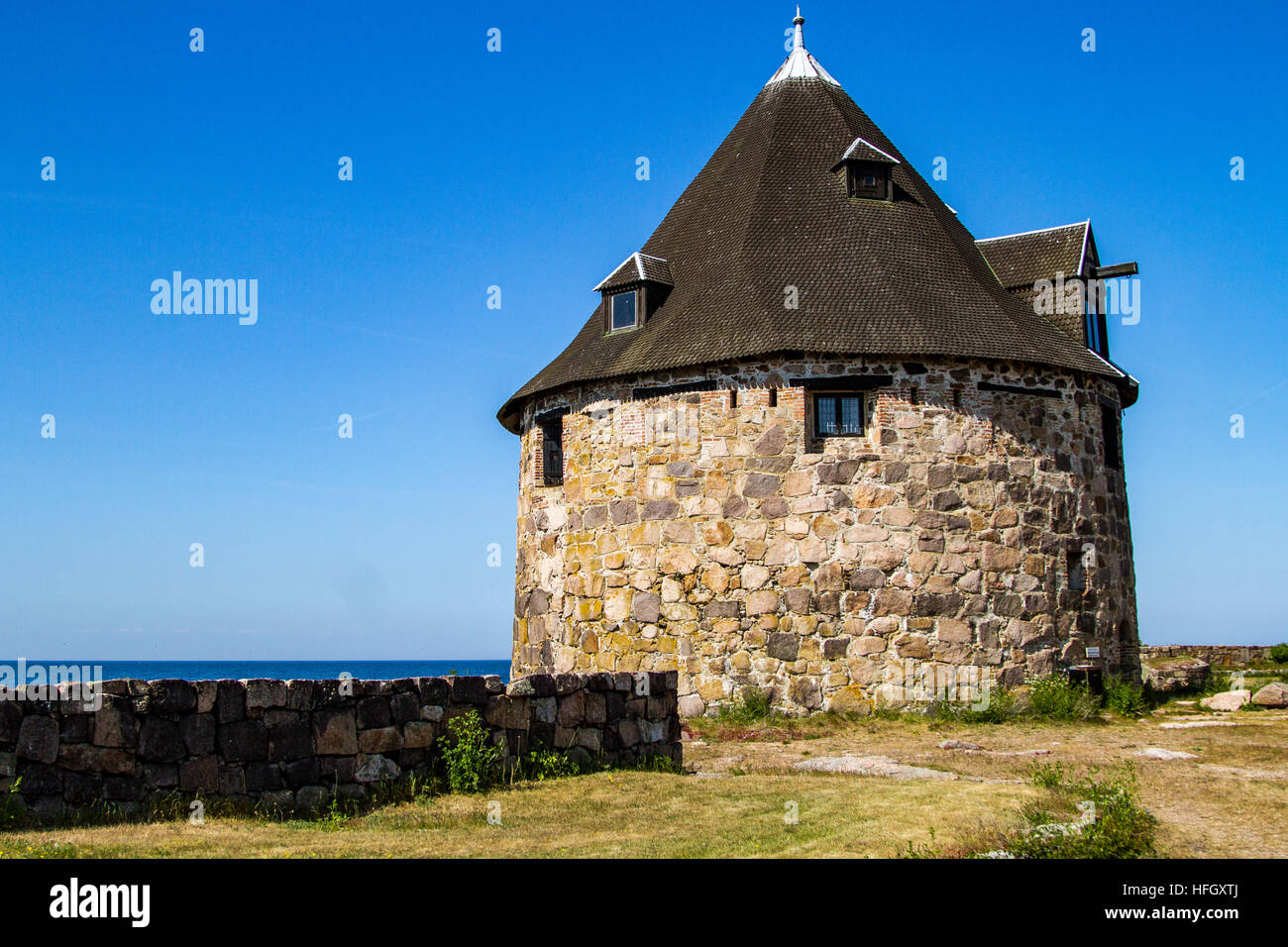 Little tower at Frederiksoe, Christiansoe island Bornholm in the Baltic ...
