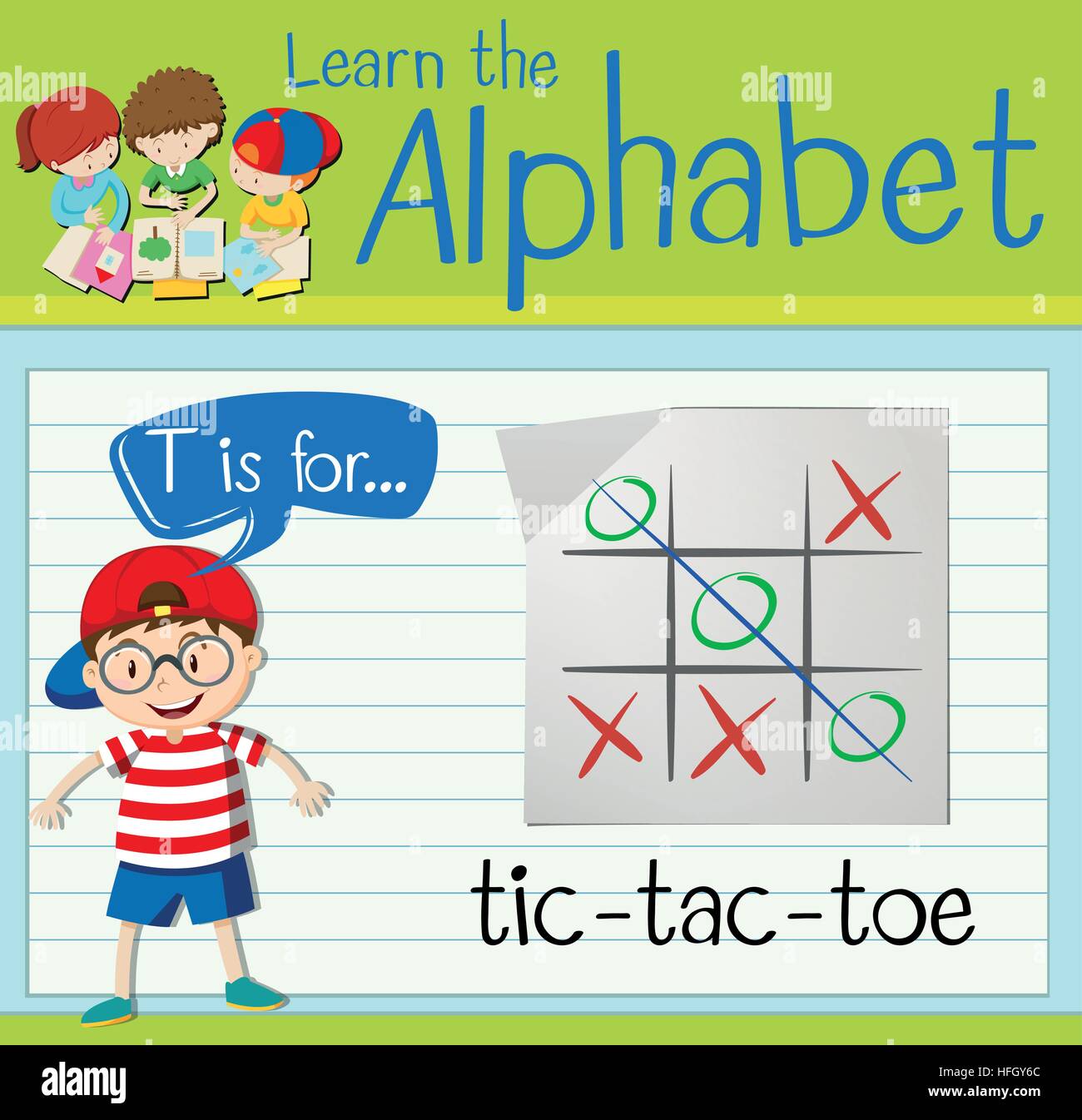 Flashcard letter T is for tic-tac-toe illustration Stock Vector Image ...