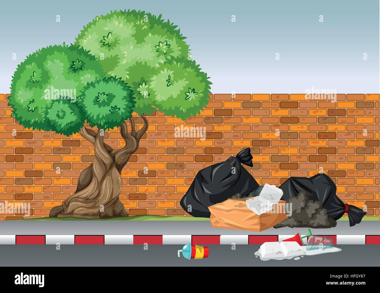 Scene with trash under the tree illustration Stock Vector Image & Art ...