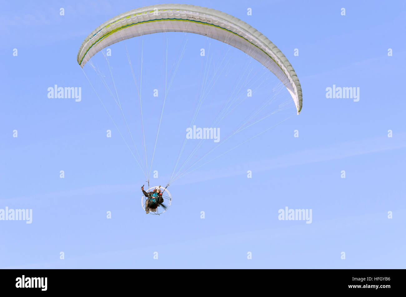 Spanish army soldier (C. VENTURY group), in paramotor, landing in ...