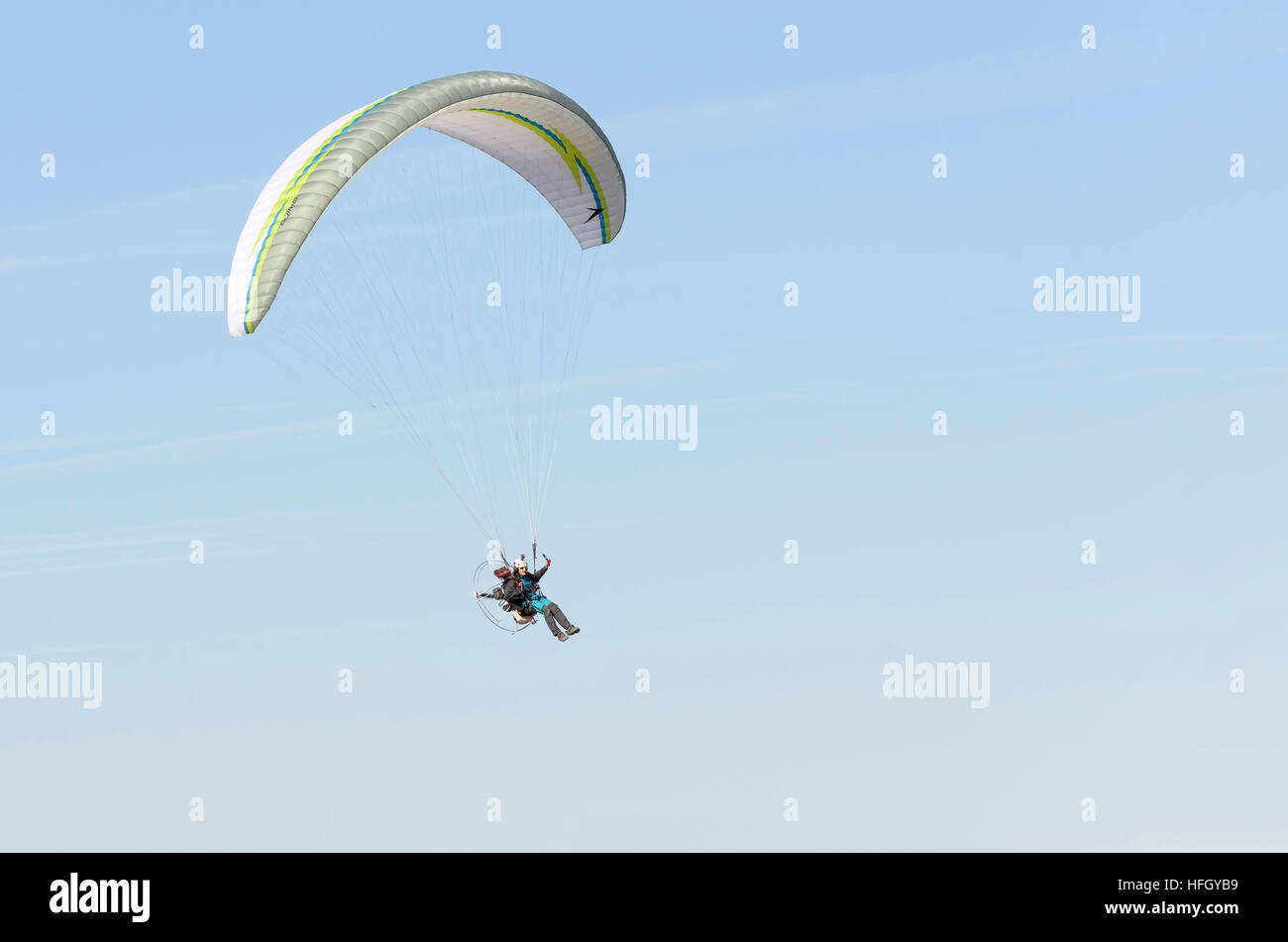 Spanish army soldier (C. VENTURY group), in paramotor, landing in ...