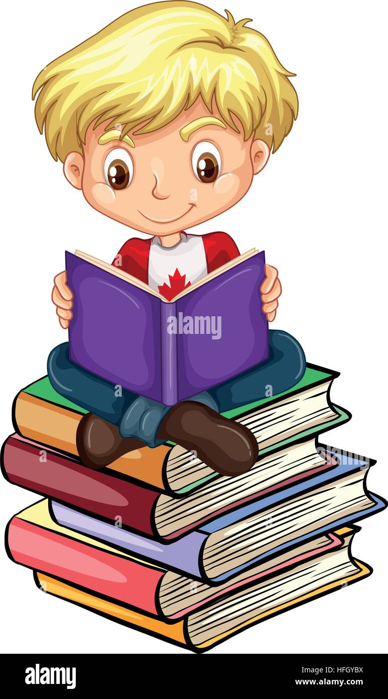 Canadian boy reading books illustration Stock Vector Image & Art - Alamy