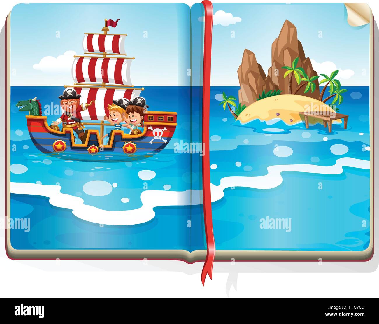 Book with kids sailing in the ocean illustration Stock Vector Image ...