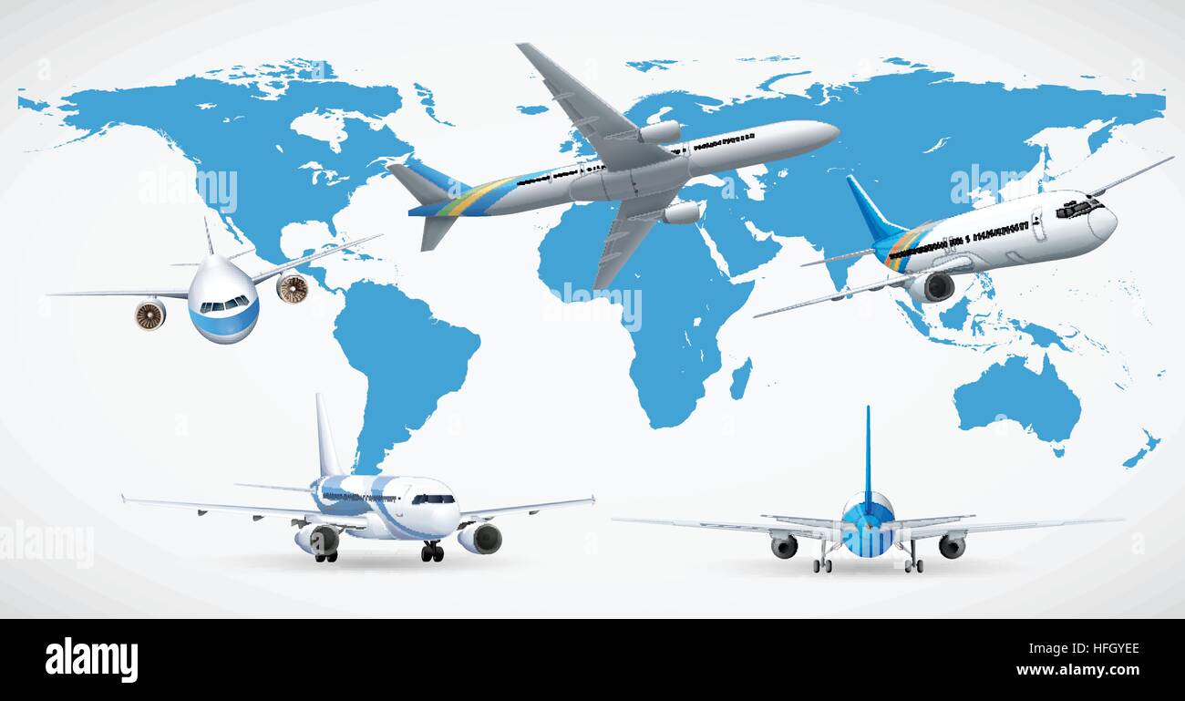 Five airplanes and blue map illustration Stock Vector Image & Art - Alamy