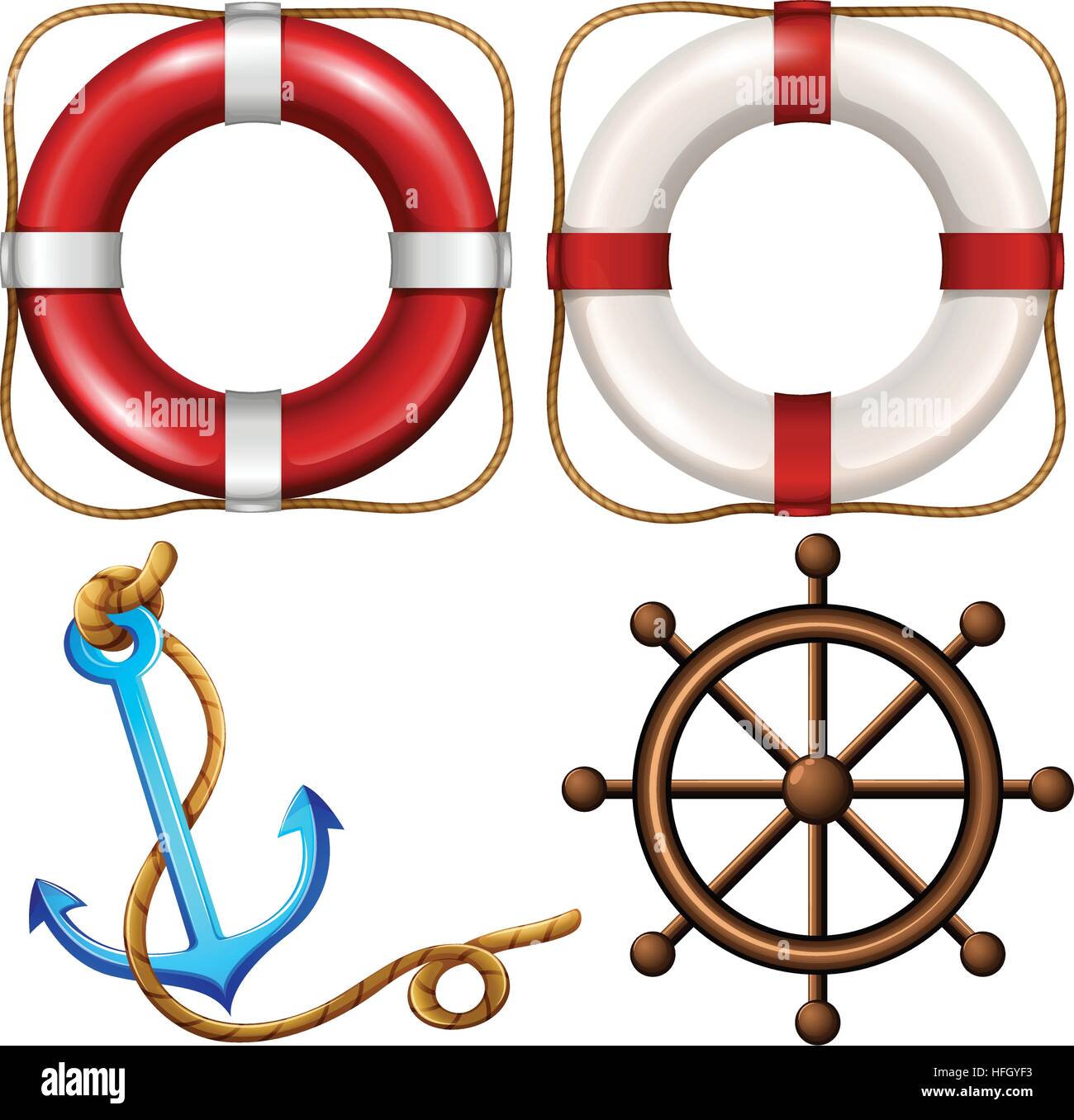Marine symbol with safety rings and anchor illustration Stock Vector ...