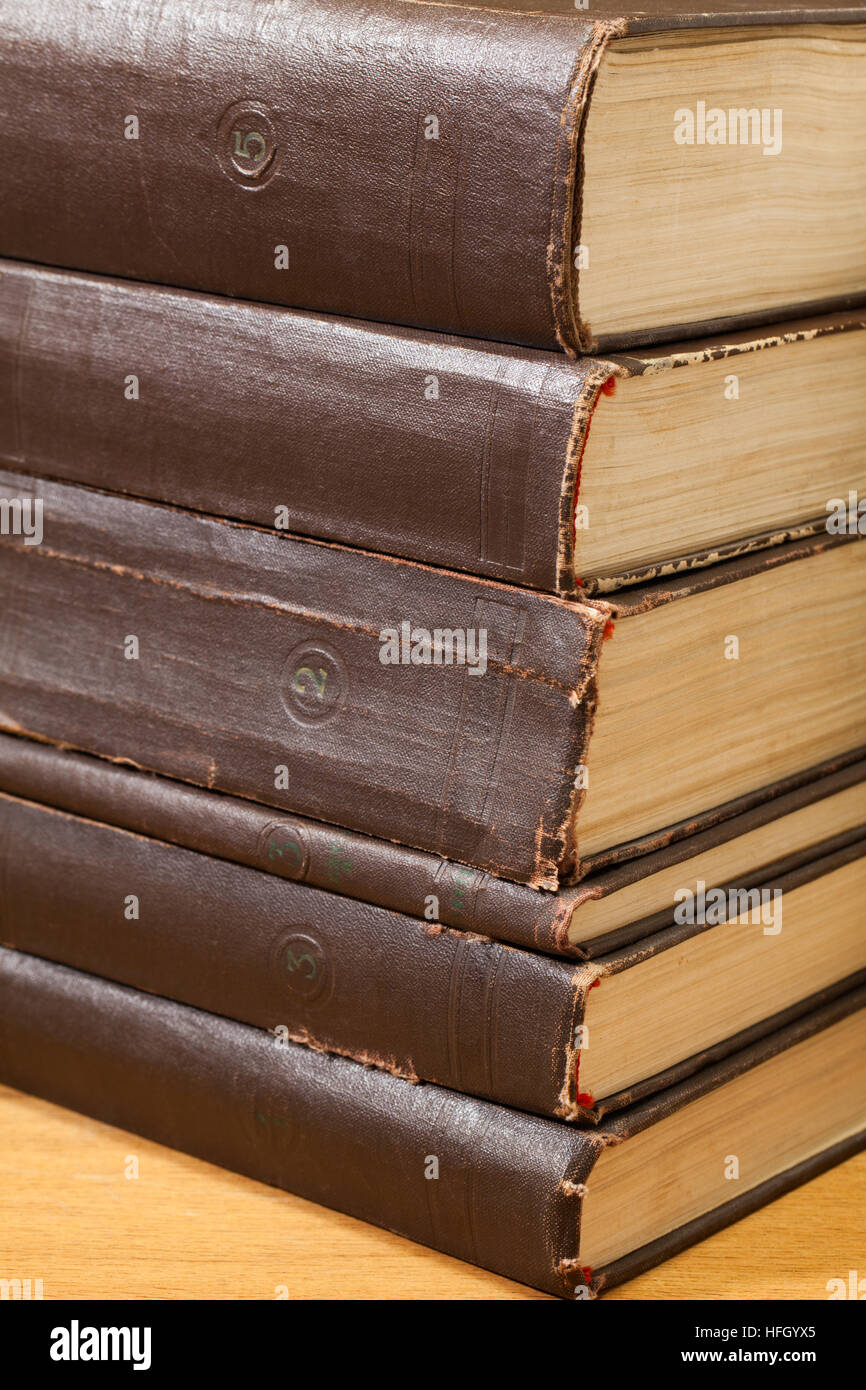 A stack of old books close up Stock Photo - Alamy