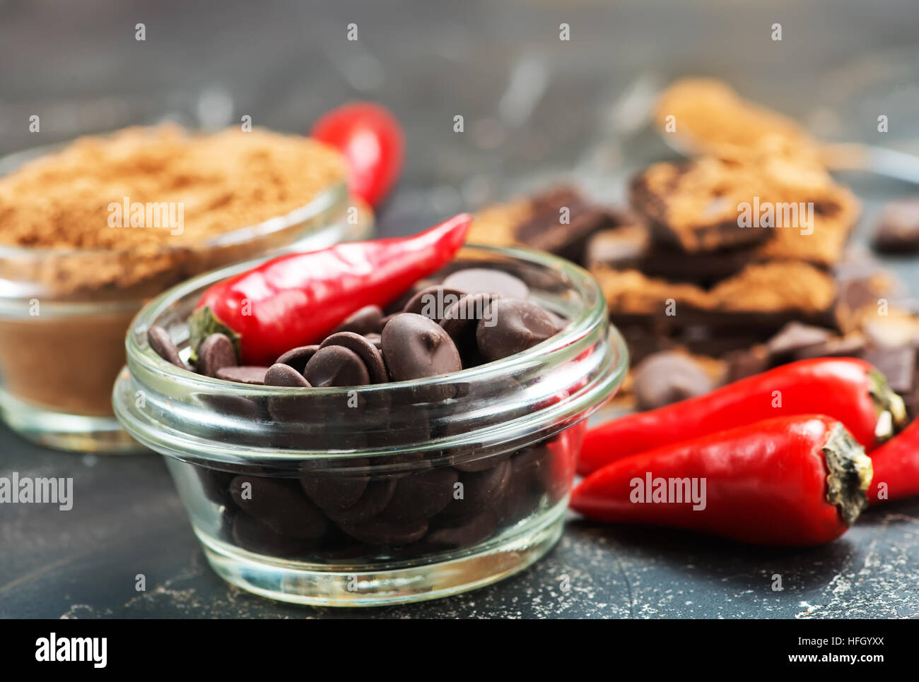 chocolate and cocoa powder on a table Stock Photo - Alamy