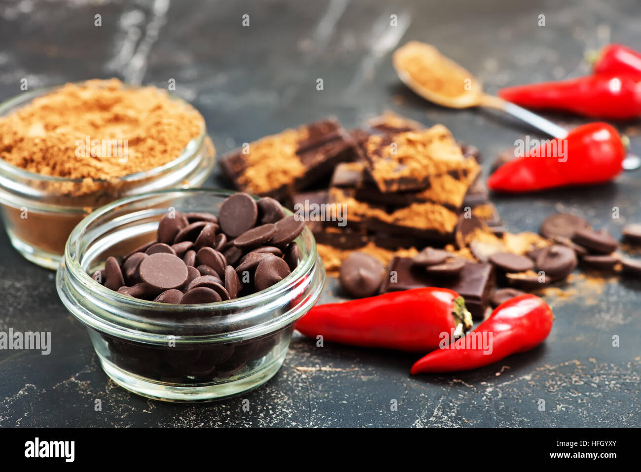 chocolate and cocoa powder on a table Stock Photo - Alamy