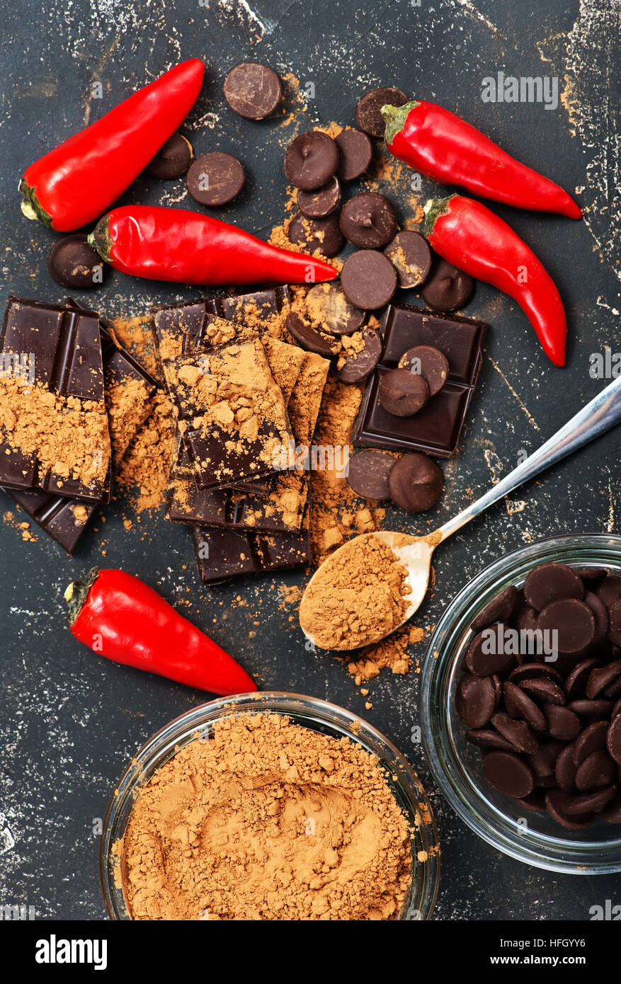 chocolate and cocoa powder on a table Stock Photo - Alamy