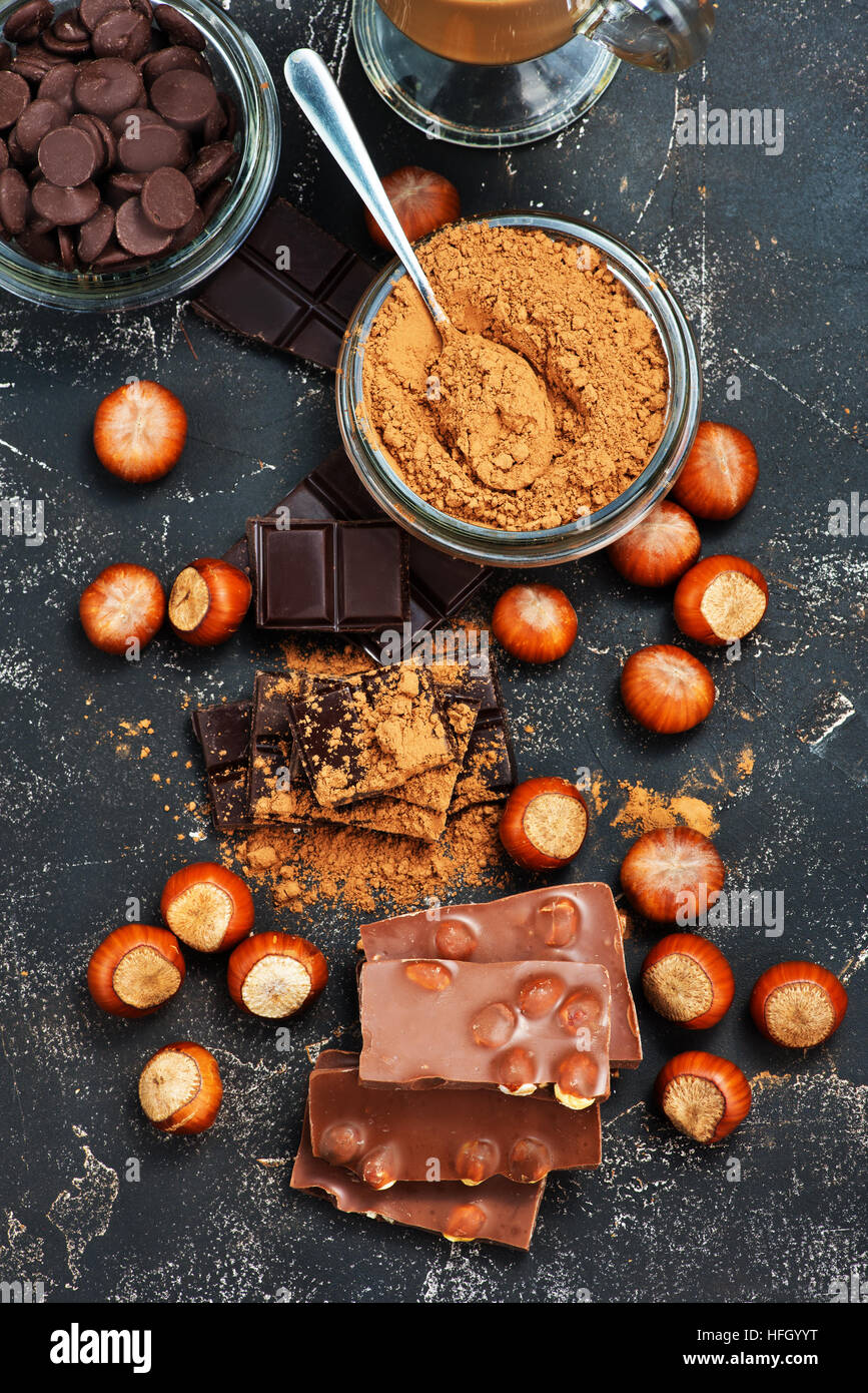chocolate and cocoa powder on a table Stock Photo - Alamy