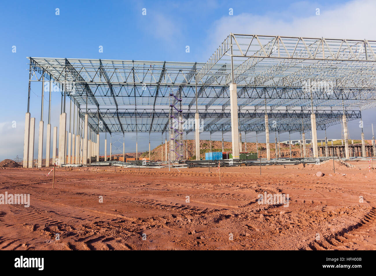 Construction Building new large warehouse factory halfway concrete ...
