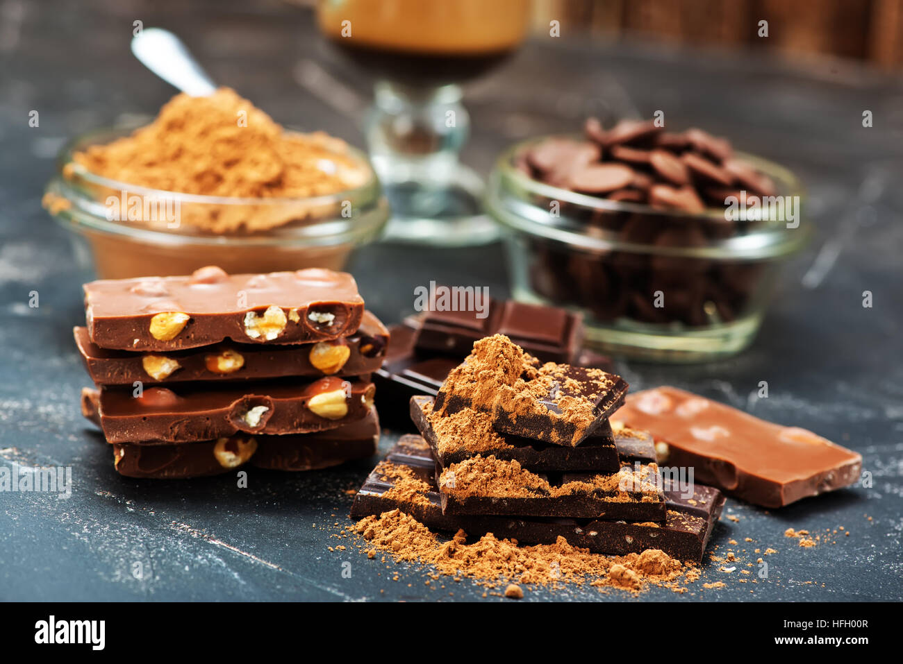 chocolate and cocoa powder on a table Stock Photo - Alamy