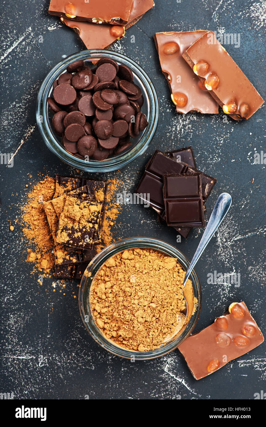 chocolate and cocoa powder on a table Stock Photo - Alamy